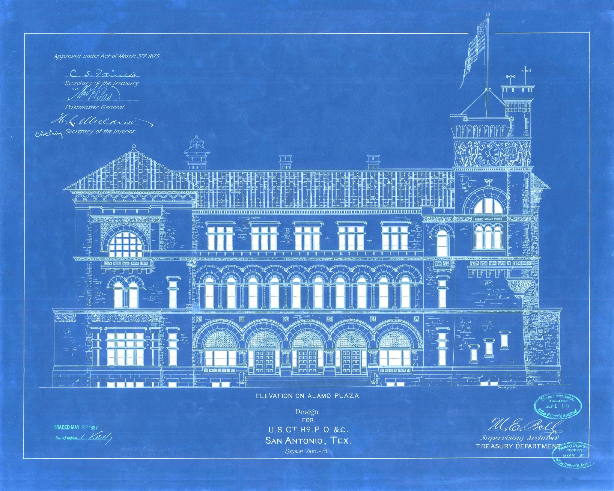 San Antonio Texas Courthouse & Post Office Elevation Drawing ...