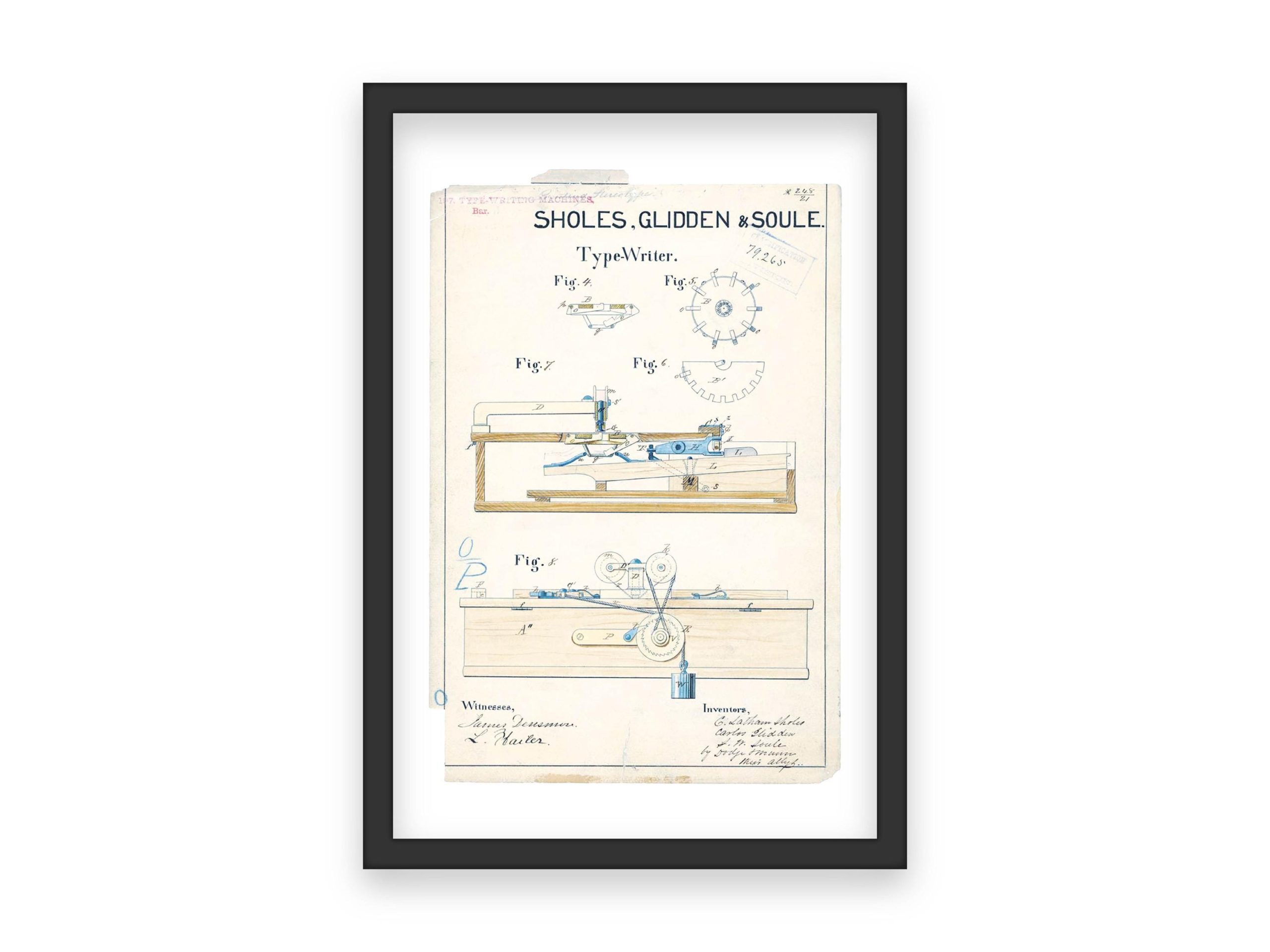 Typewriter Patent Print 1868 – Vintage Office Machine Blueprint, Early ...
