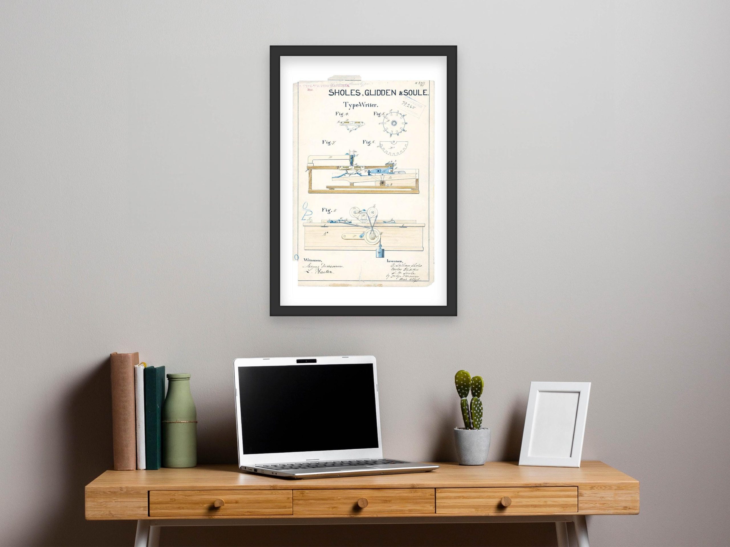 Typewriter Patent Print 1868 – Vintage Office Machine Blueprint, Early ...
