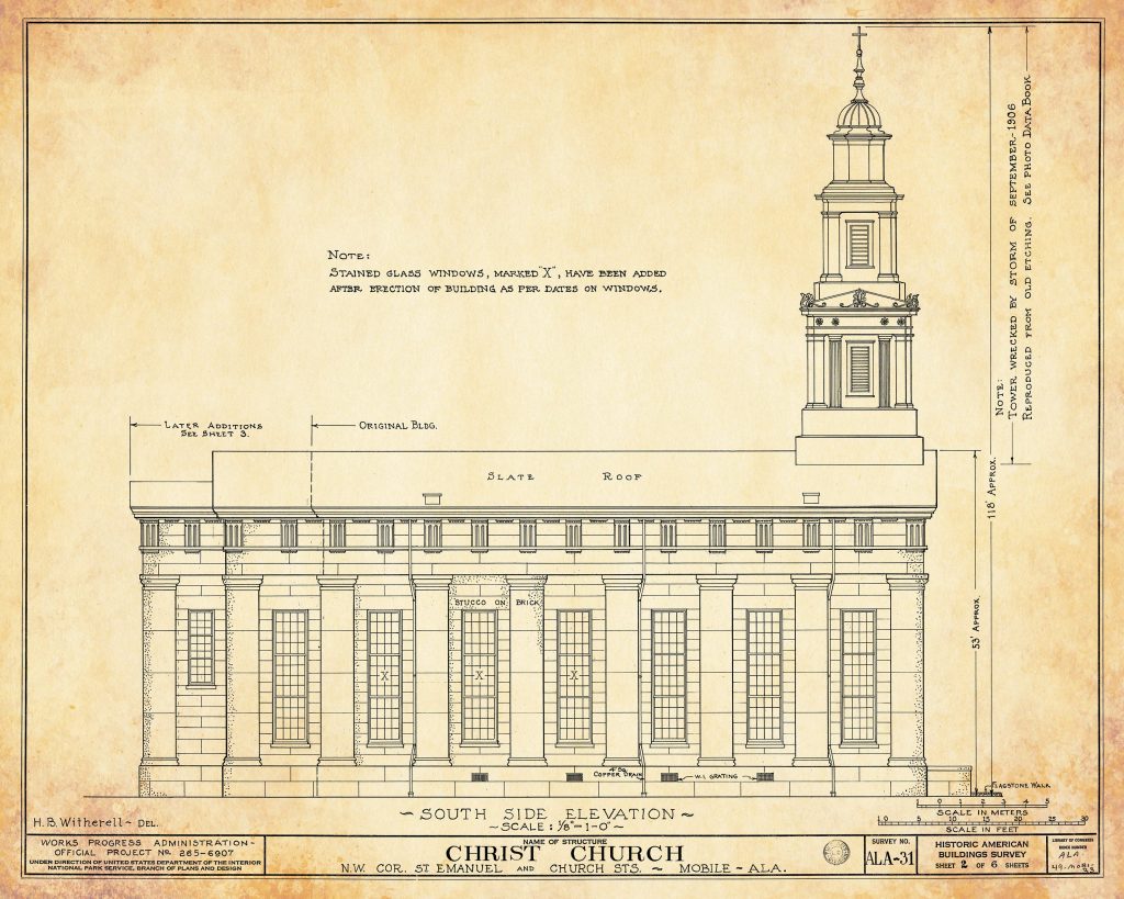 Christ Church Cathedral Side View Elevation Drawing – Mobile Alabama ...