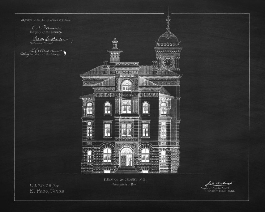 El Paso Texas Courthouse & Post Office Blueprint Elevation Drawing – El ...