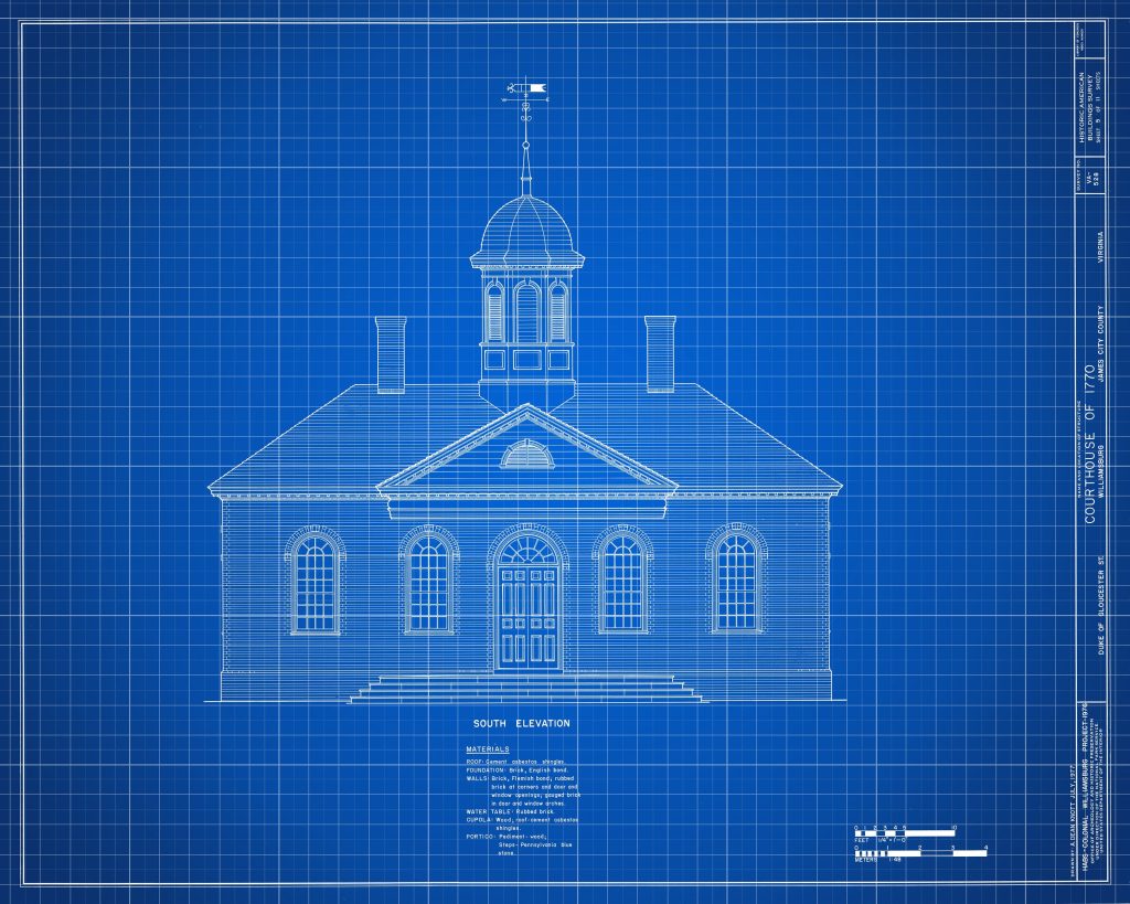 Colonial Williamsburg Courthouse Elevation Drawing – Courthouse Poster ...