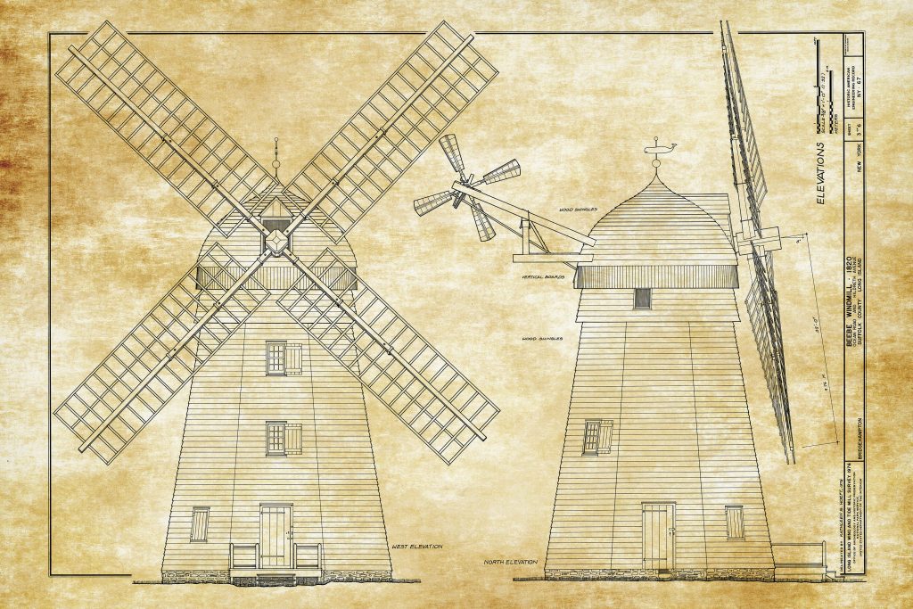 Beebee Windmill Elevation Drawing – 1820 Windmill Poster, Windmill ...
